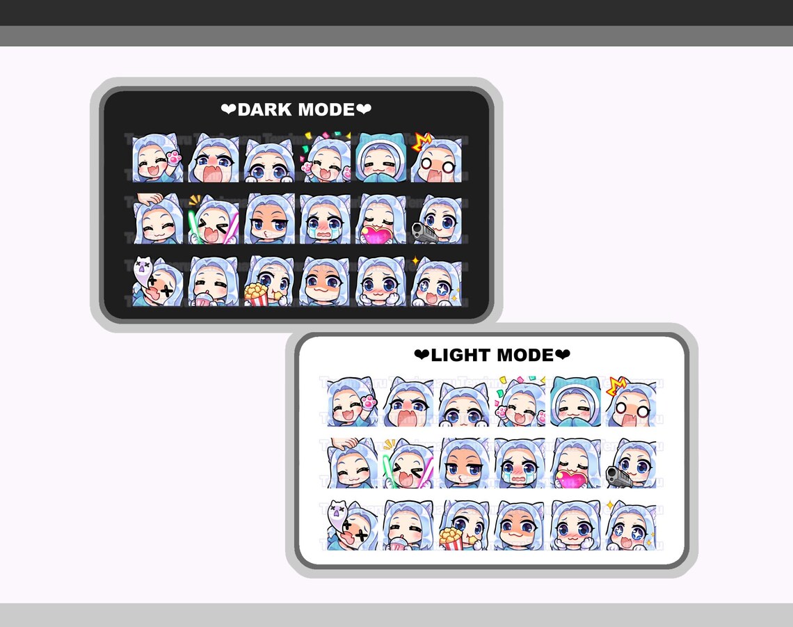 Cute Cat Girl Emotes X18 | Light Blue Hair Blue Eyes (A+B+C Ver ...