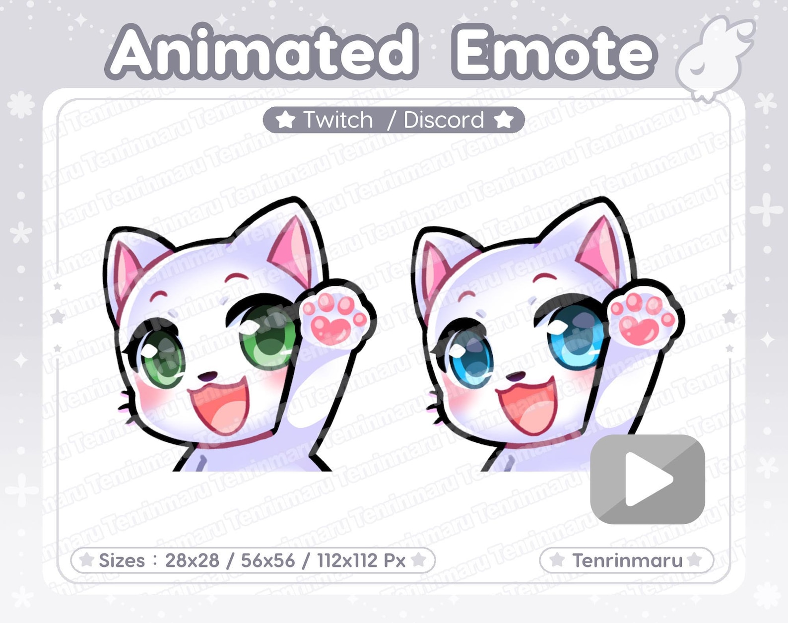 ANIMATED Wave Emote Cute White Cat Blue Eyes & Green Eyes Twitch ...