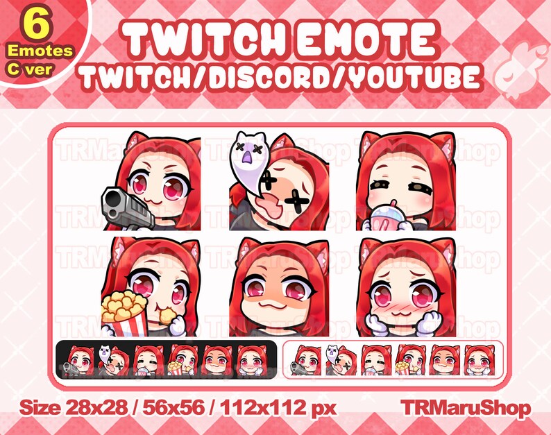 Cute Cat Girl Emotes X6 Red Hair Red Eyes C Ver Chibi - Etsy