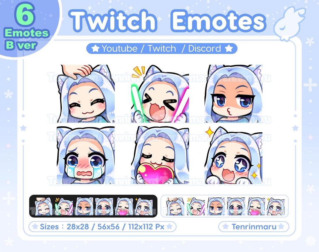 Cute Cat Girl Emotes X6 Light Blue Hair Blue Eyes B Ver - Etsy