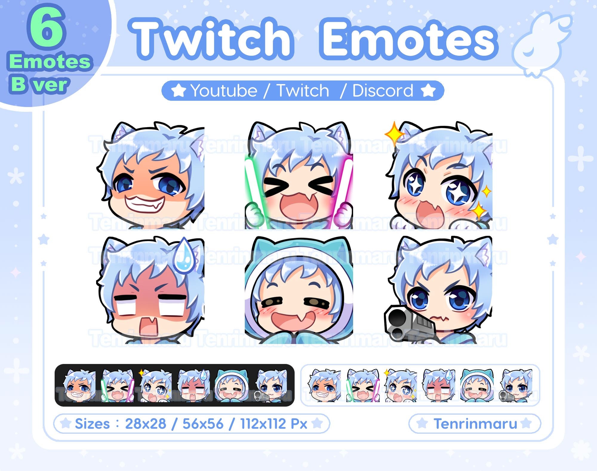 Cute Cat Boy Emotes X6 Light Blue Hair Blue Eyes B Ver - Etsy