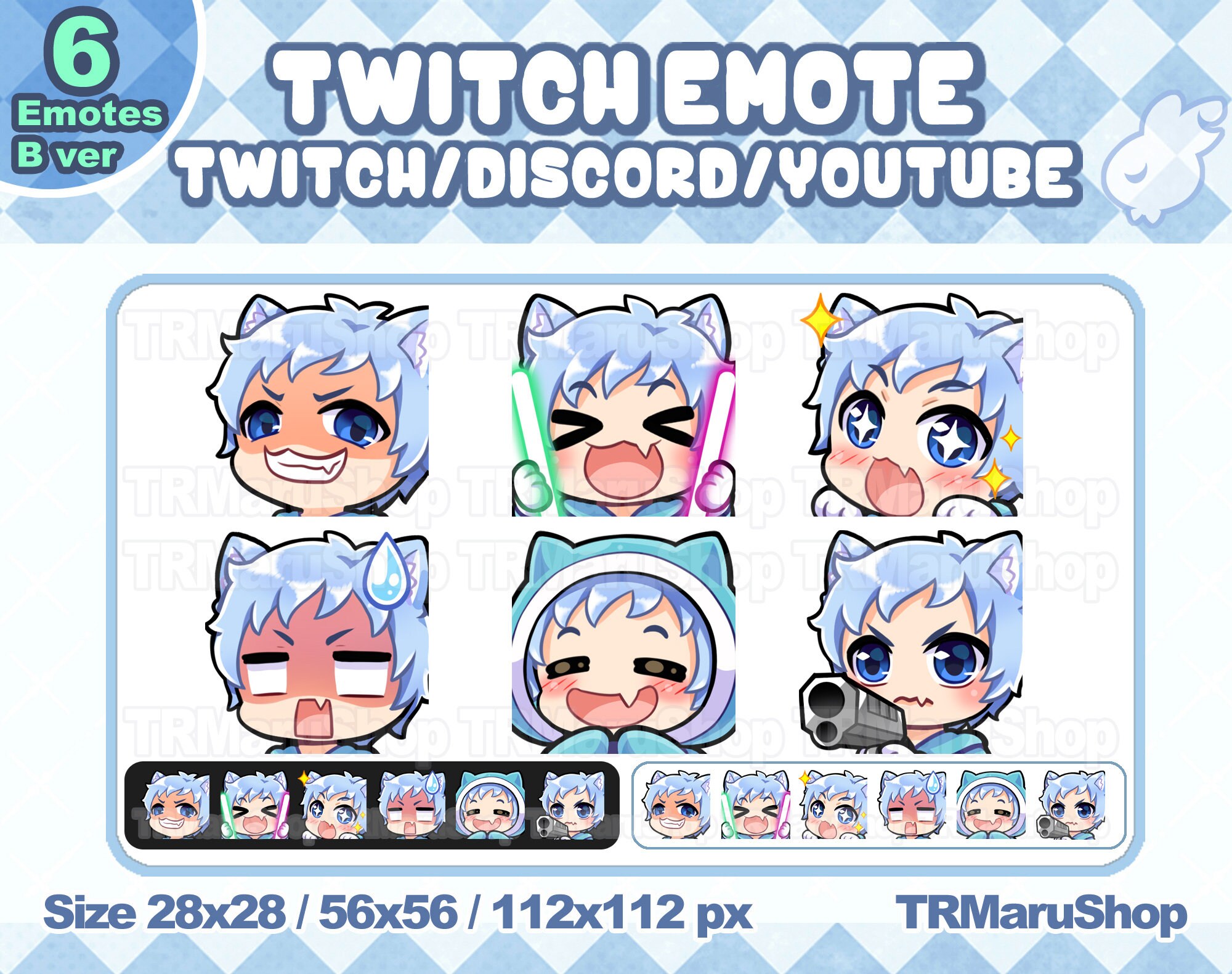 Cute Cat Boy Emotes X6 Light Blue Hair Blue Eyes B Ver | Etsy