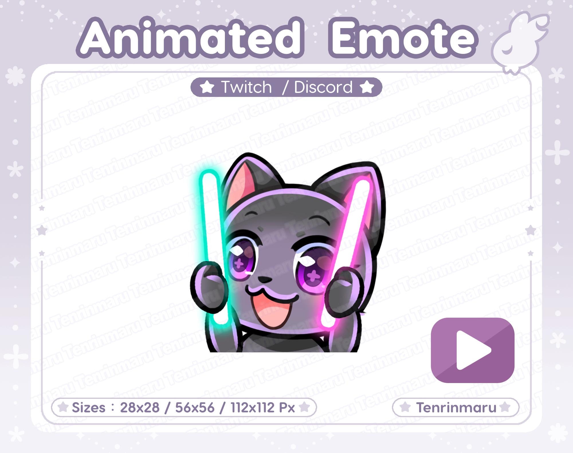 ANIMATED Glow Stick Emote Cute Black Cat - Etsy México