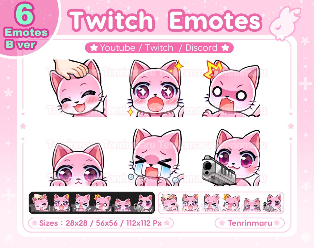Cute Pink Cat X6 | B Ver | Chibi Emotes Pack | Twitch/discord/youtube ...