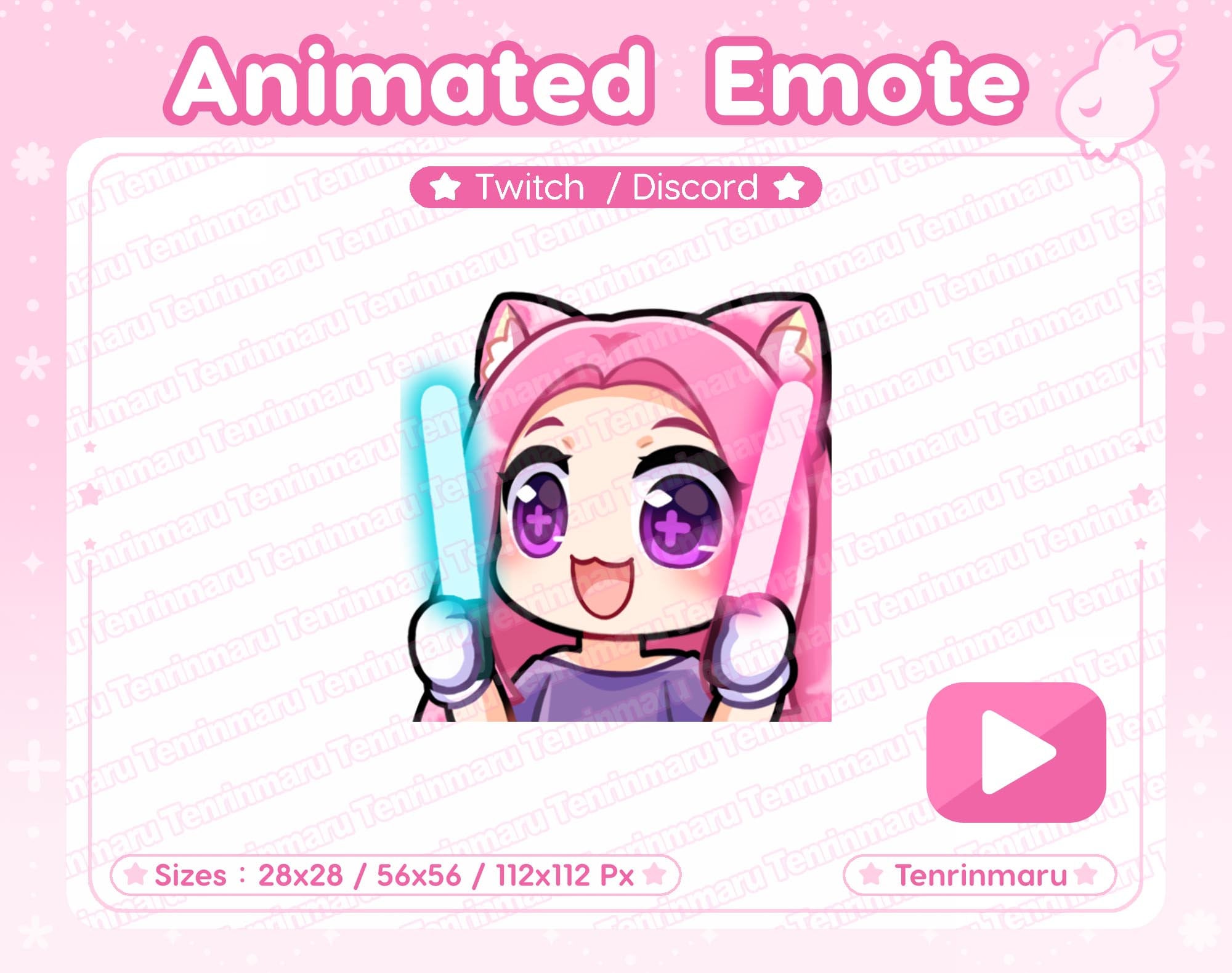 Animated Emote | Glow Stick Emote | Cute Cat Girl | Pink Hair Purple ...