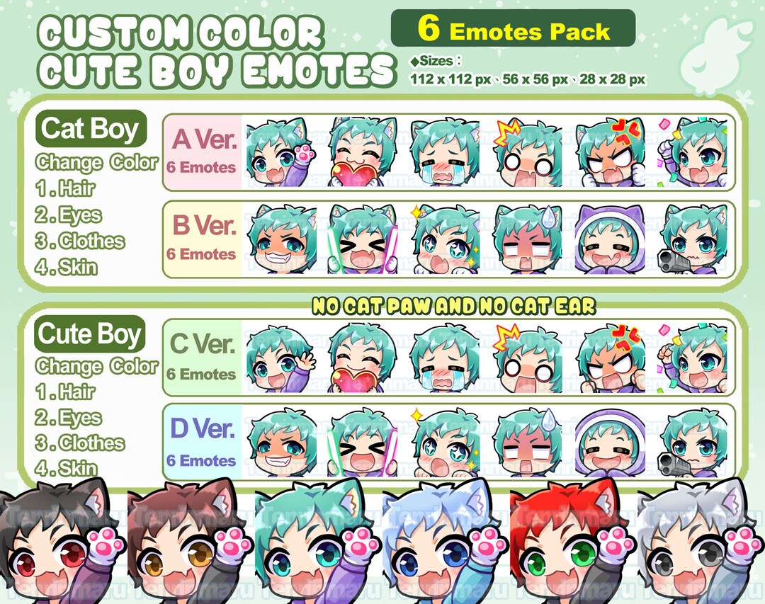 Cute Cat Boy Emotes | 6 Emotes Pack | Custom Color | Anime Style ...
