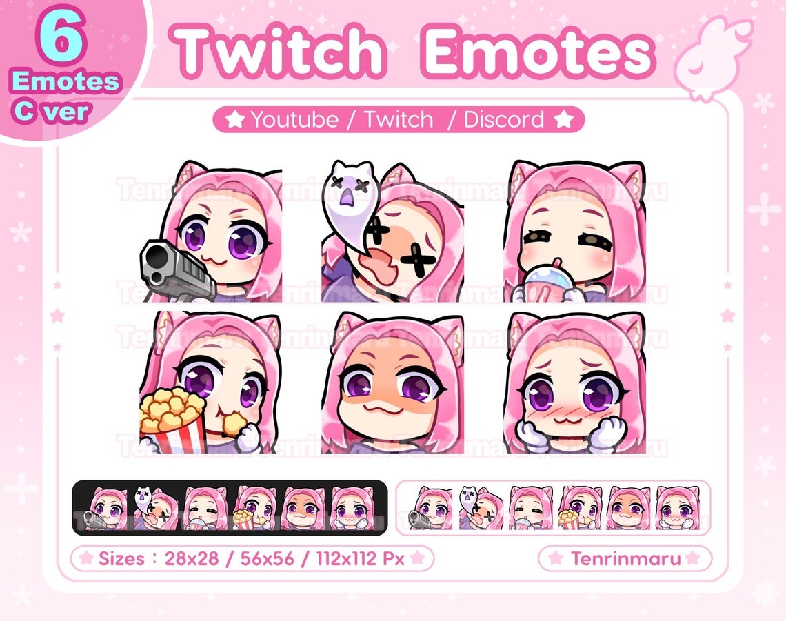 Cute Cat Girl Emotes X6 Pink Hair Purple Eyes C Ver - Etsy