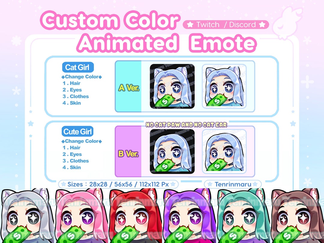 ANIMATED Custom Color Money/cash Emote Cute Cat Girl Twitch/discord ...