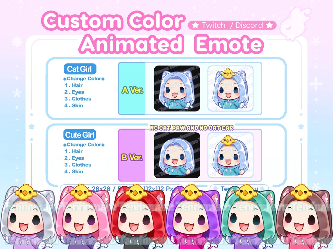 ANIMATED Custom Color Wiggle Emote Cute Cat Girl - Etsy