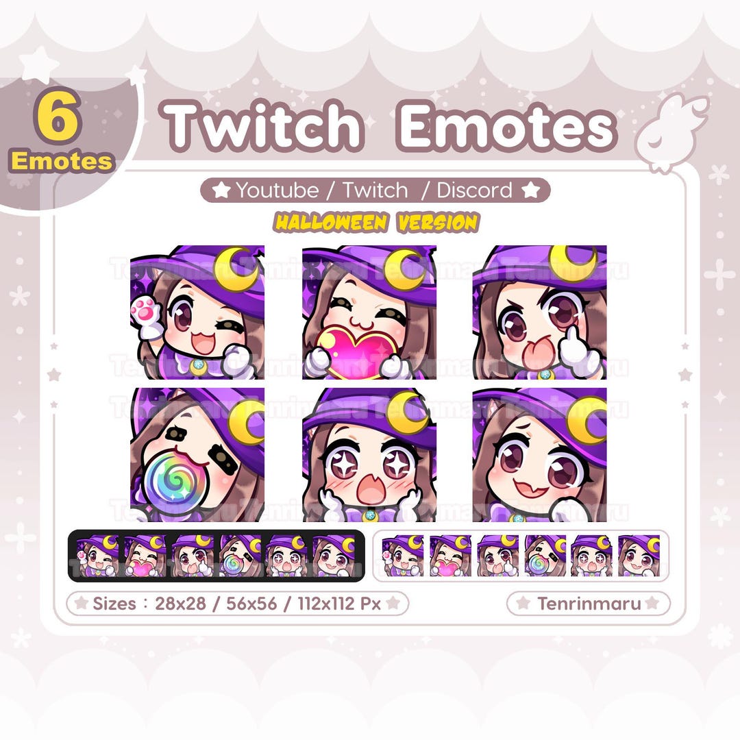 Halloween Cute Cat Girl Emotes X6 | Brown Hair Brown Eyes | Chibi ...