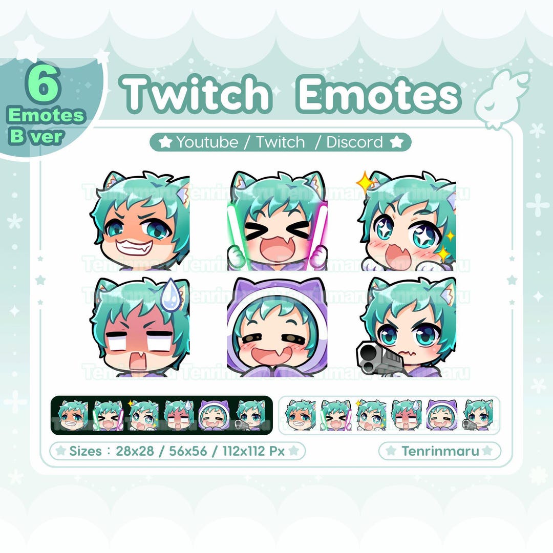 Cute Cat Boy Emotes X6 | Green Hair Green Eyes (B Ver) | Chibi Emotes ...