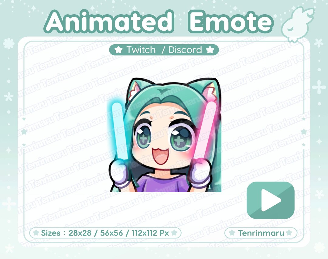 ANIMATED | Glow Stick Emote | Cute Cat Girl | Green Hair Green Eyes ...