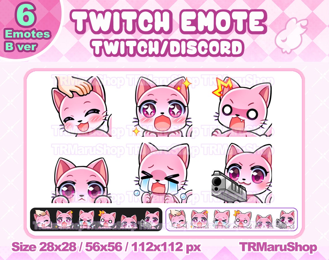Cute Pink Cat X6 B Ver Chibi Emotes Pack - Etsy