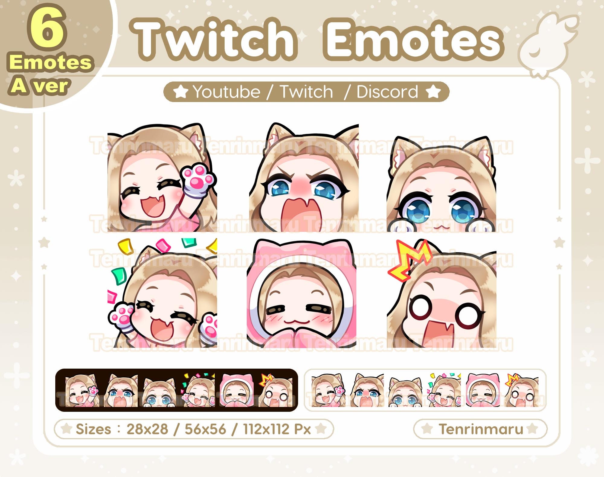 Cute Cat Girl Emotes X6 Blonde Hair Blue Eyes A Ver Chibi Emotes Pack ...