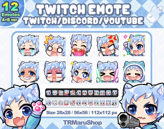 Cute Cat Boy Emotes X12 Light Blue Hair Blue Eyes AB Ver - Etsy