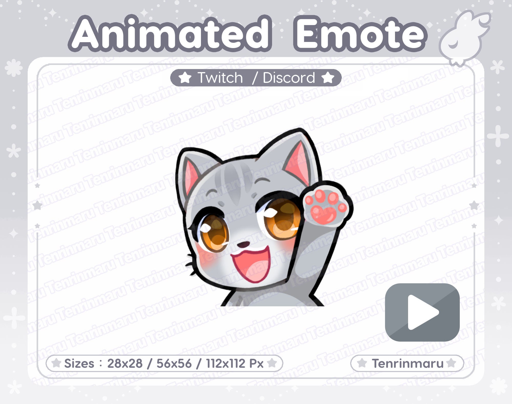 Animated Emote | Wave Emote | Cute Grey Cat | Twitch/discord/youtube ...