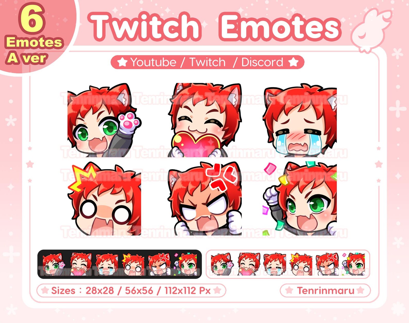Cute Cat Boy Emotes X6 Red Hair Green Eyes A Ver Chibi Emotes Pack ...