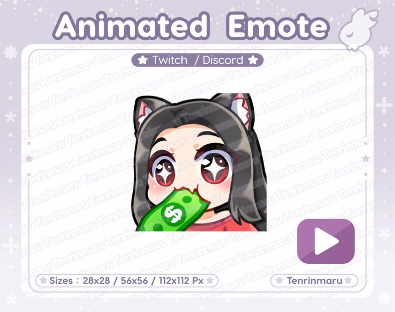 ANIMATED Money/cash Emote Cute Cat Girl Black Hair Red Eyes Twitch ...