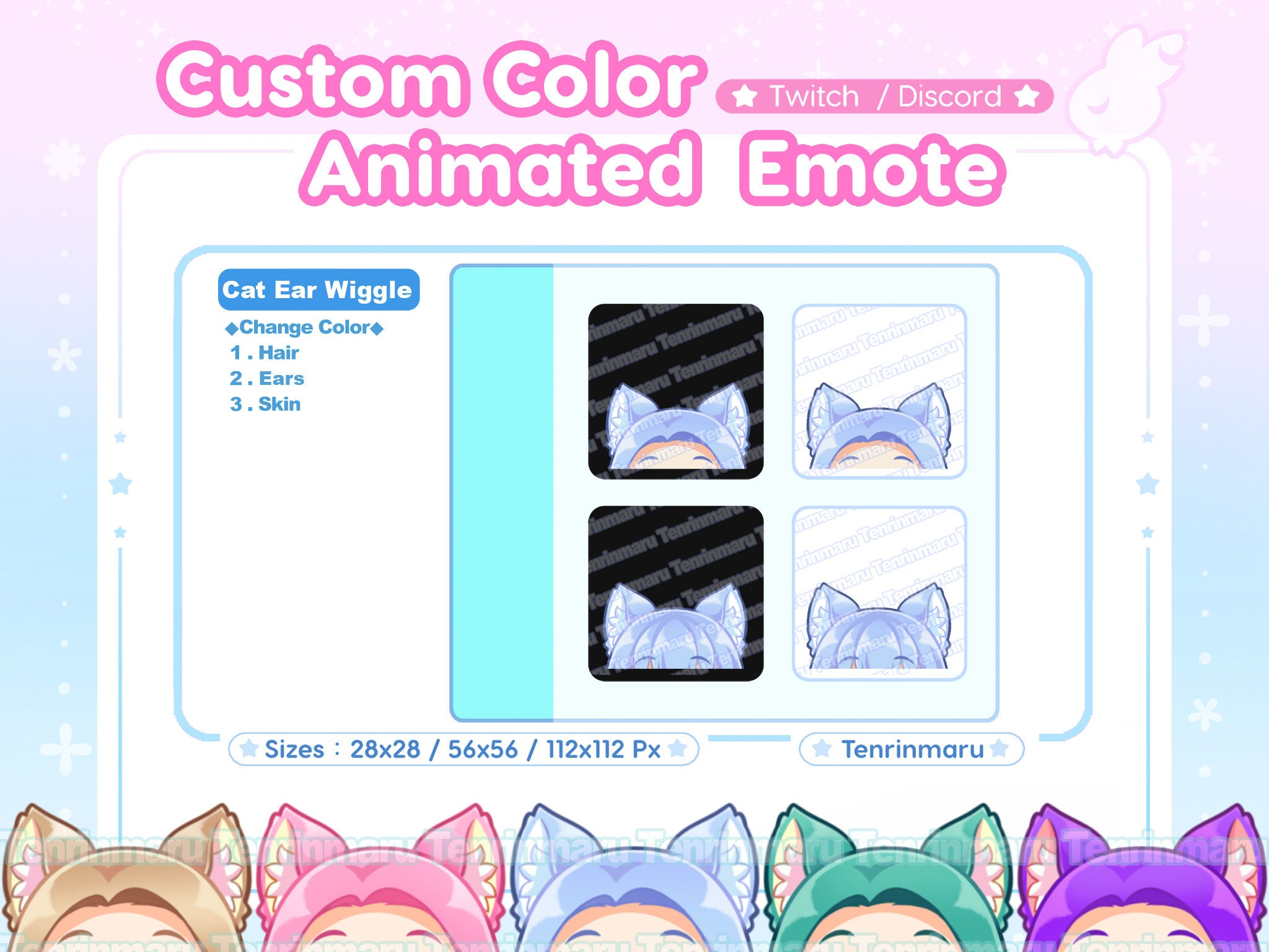 ANIMATED Custom Color Cat Ear Wiggle Emote Cute Cat Twitch/discord ...