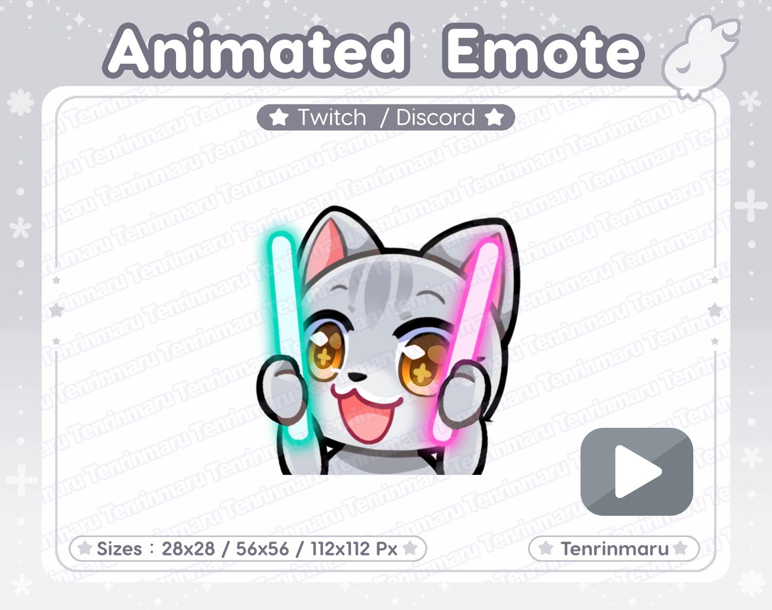 ANIMATED Glow Stick Emote Cute Grey Cat - Etsy