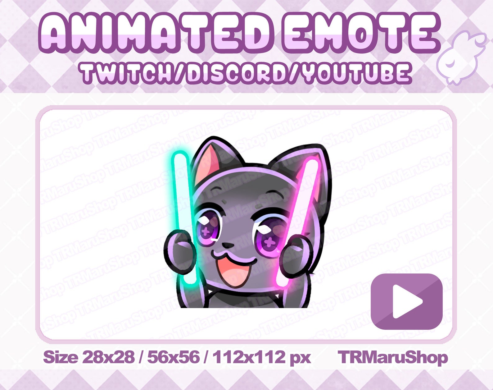 ANIMATED Glow Stick Emote Cute Black Cat - Etsy UK