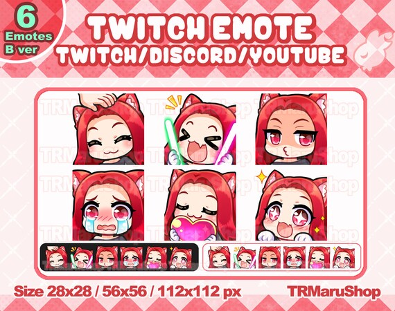 Cute Cat Girl Emotes X6 Red Hair Red Eyes B Ver Chibi | Etsy