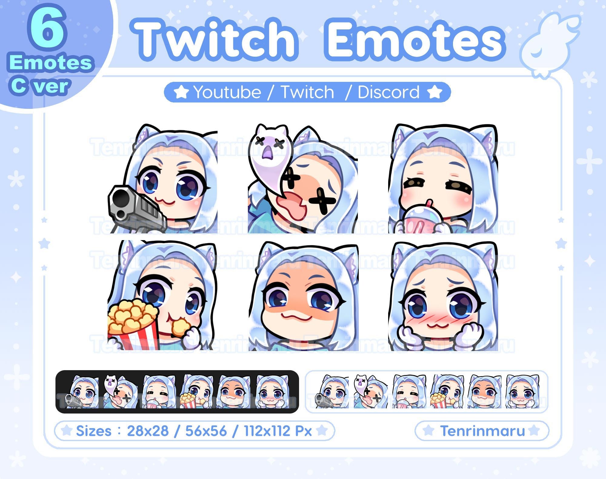 Cute Cat Girl Emotes X6 Light Blue Hair Blue Eyes C Ver - Etsy