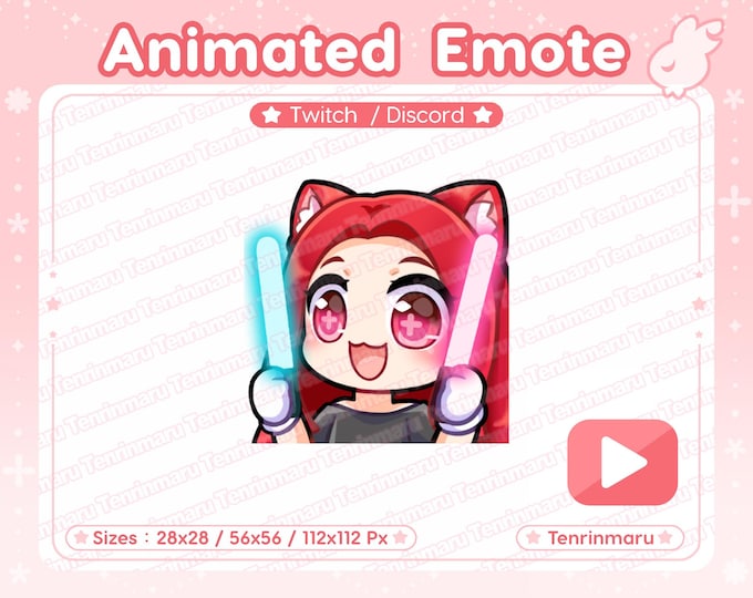 Animated Emote Kawaii Cute White Cat Blowing Whistle and Showing a Red ...
