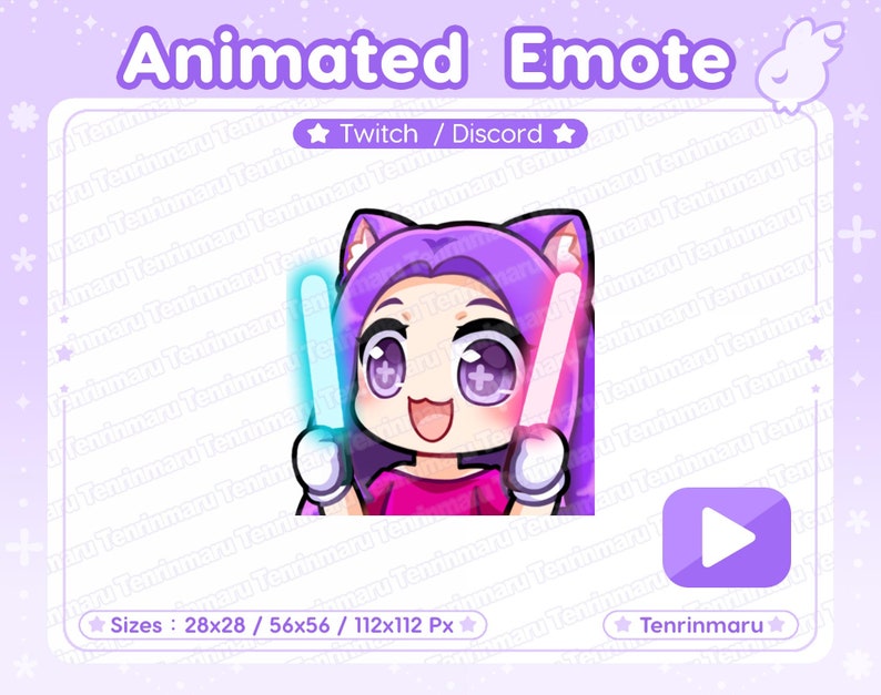 ANIMATED Glow Stick Emote Cute Cat Girl Purple Hair Purple Eyes Twitch ...