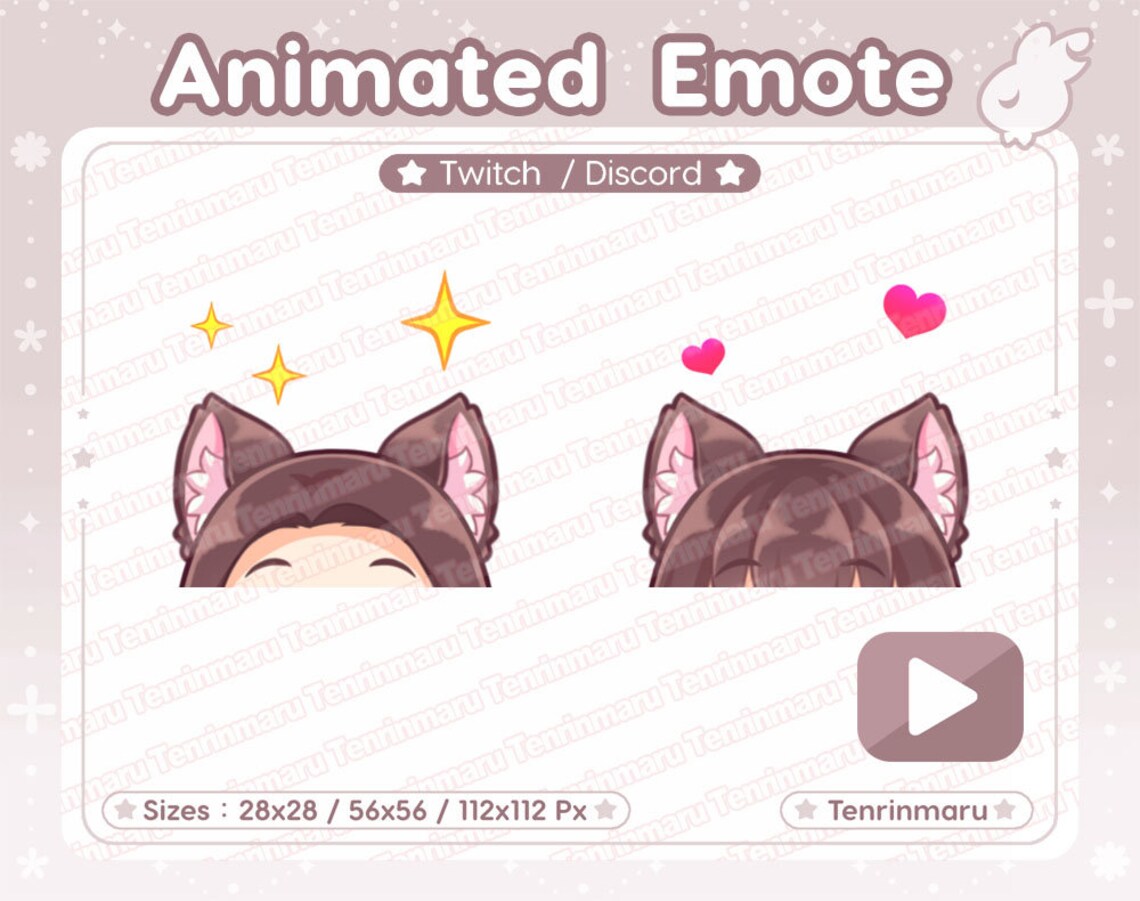 Animated Emote | Cat Ear Wiggle Emote | Brown Color | Cute | Hearts ...