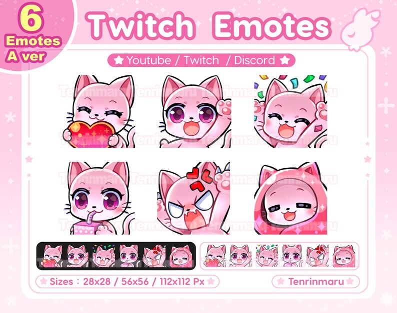Gato Rosa Fofo x6 A Ver Pacote de Emotes Chibi Twitch/Discord/Youtube ...