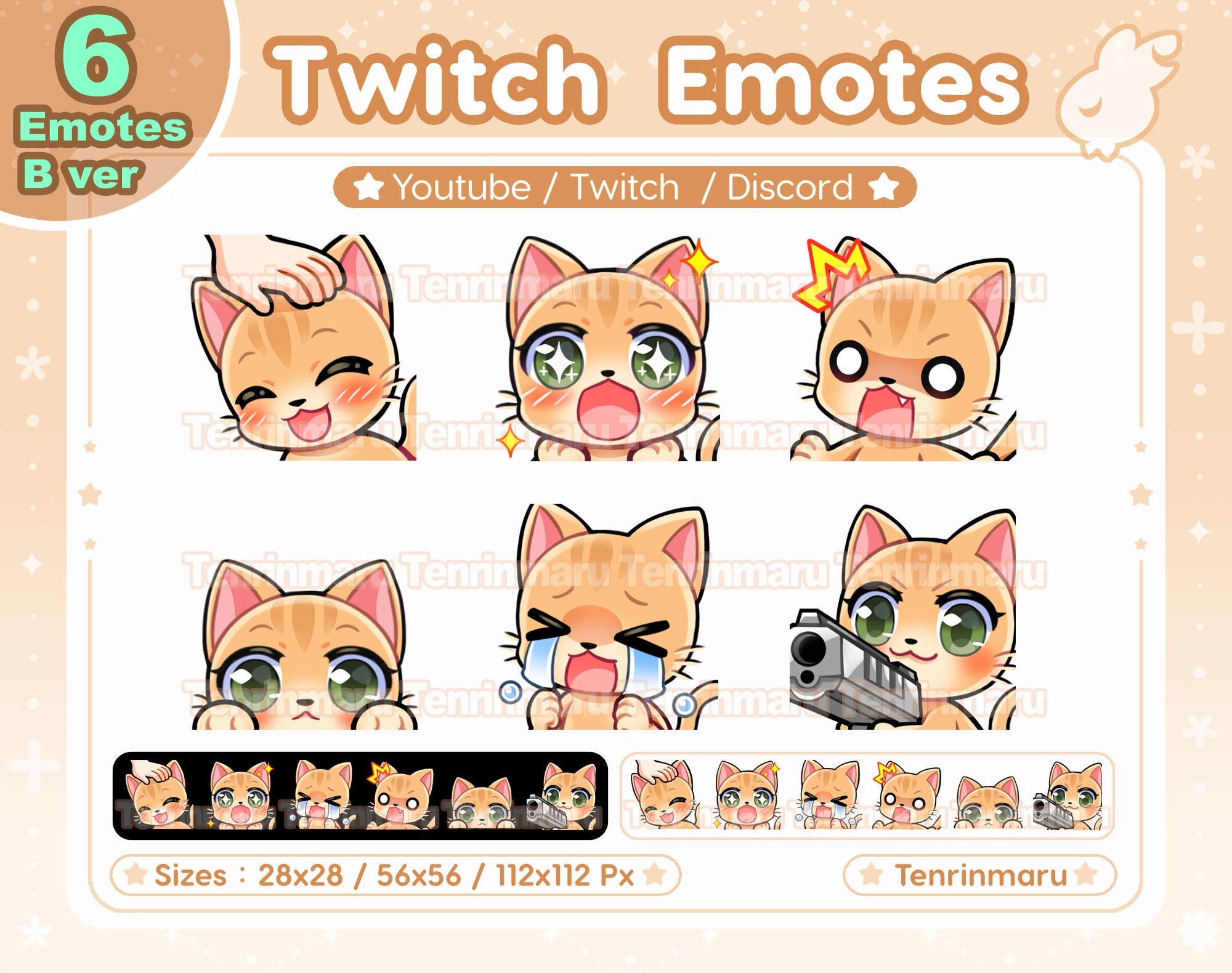 Cute Orange Cat X6 B Ver Chibi Emotes Pack - Etsy