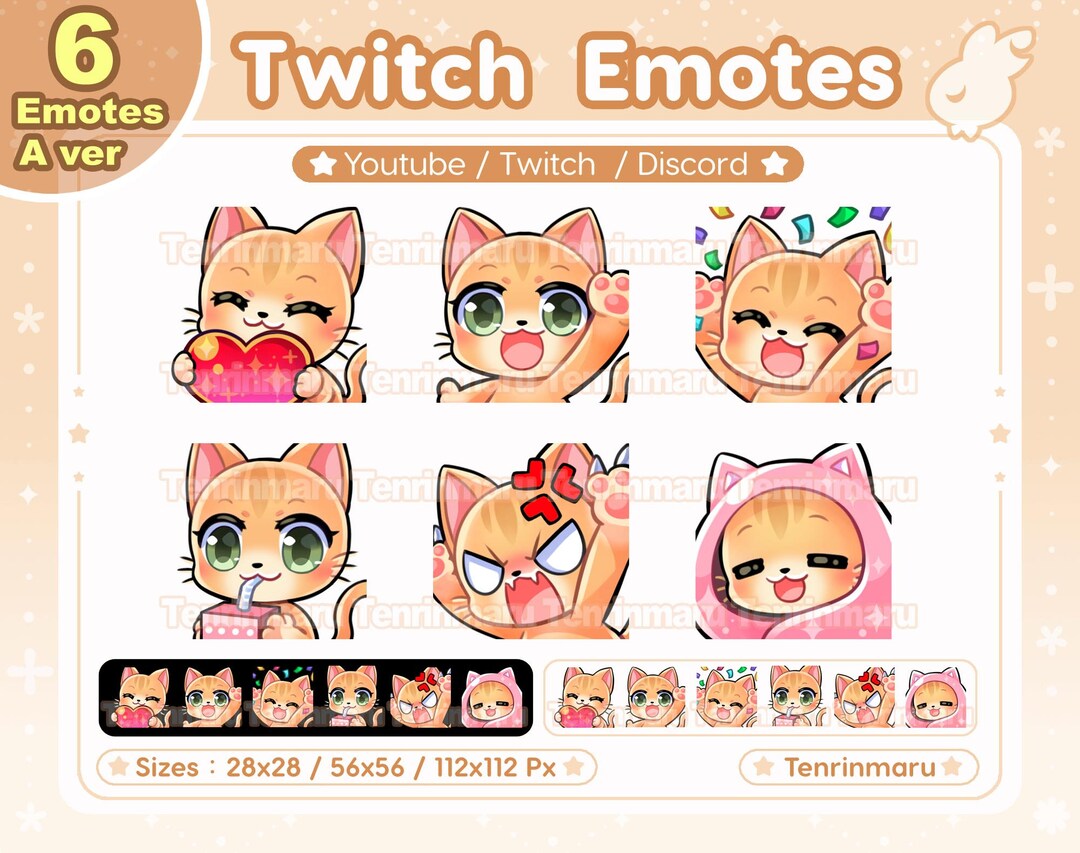 Cute Orange Cat X6 | A Ver | Chibi Emotes Pack | Twitch/discord/youtube ...