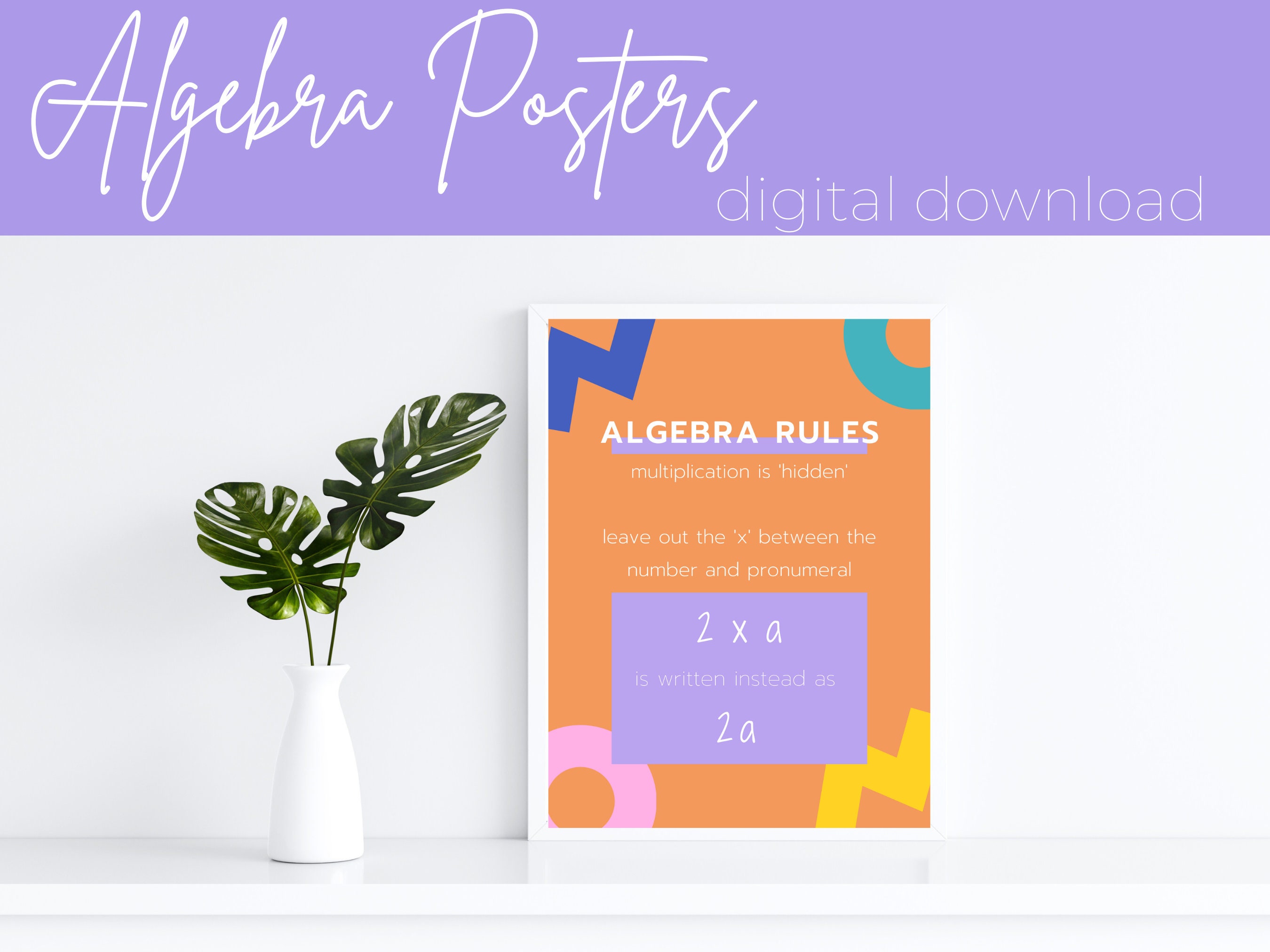Algebra Posters Set of 12 Fun Colorful Anchor Chart Educational Posters ...