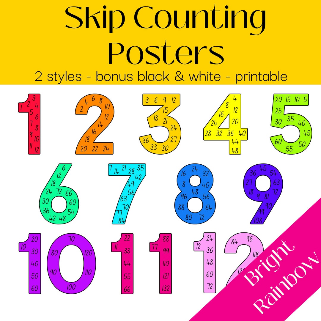 Skip Counting Multiplication and Factors Numbers Posters Bright Rainbow ...