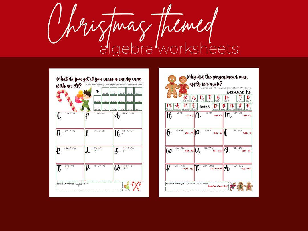 Christmas Algebra Worksheet BUNDLE Holiday Activities High School ...