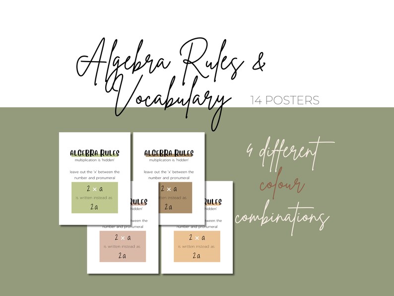 Earthy Tones, Boho Algebra Math Posters Set of 14 Algebra Vocabulary ...