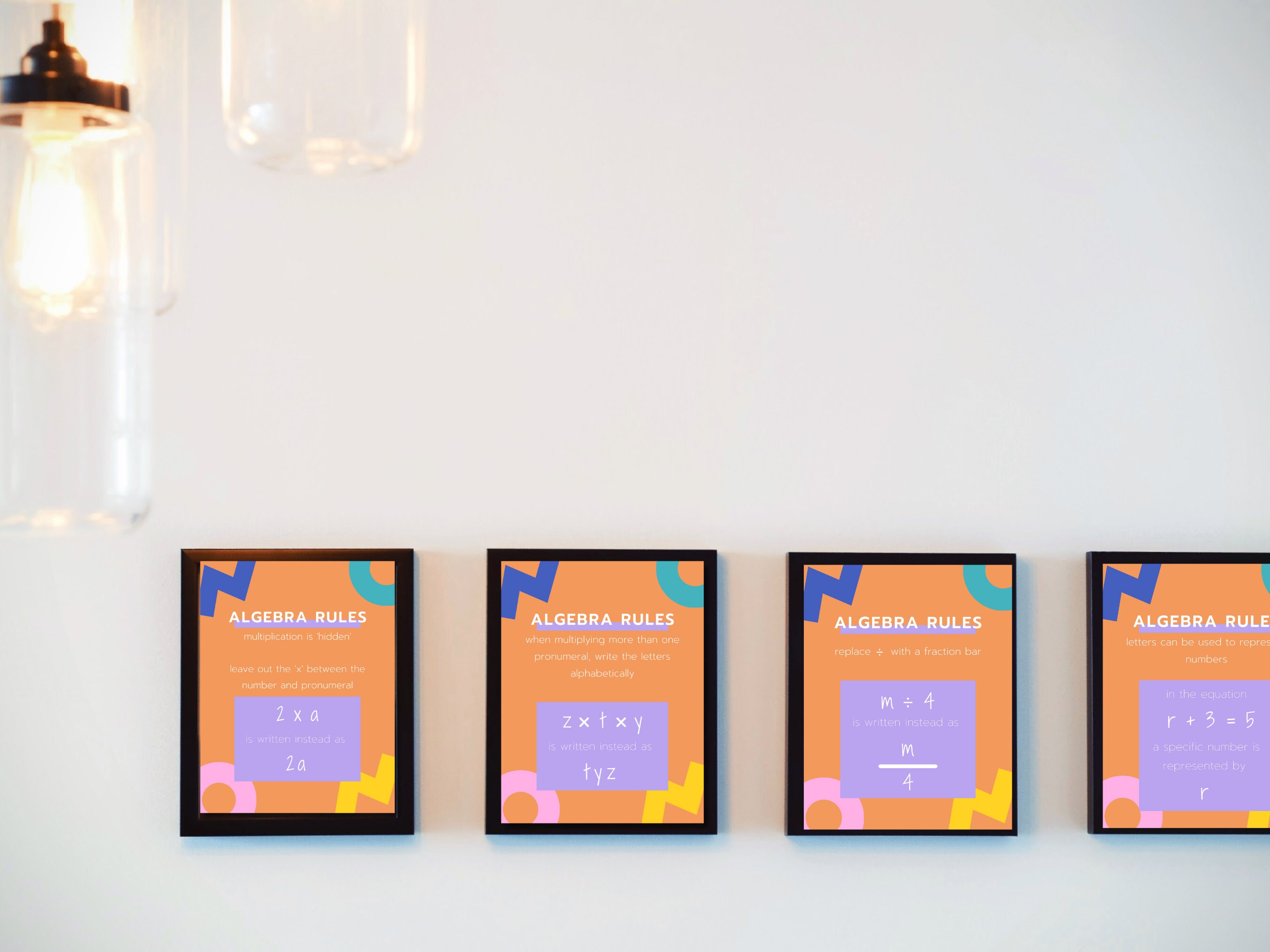 Algebra Posters Set of 12 Fun Colorful Anchor Chart Educational Posters ...