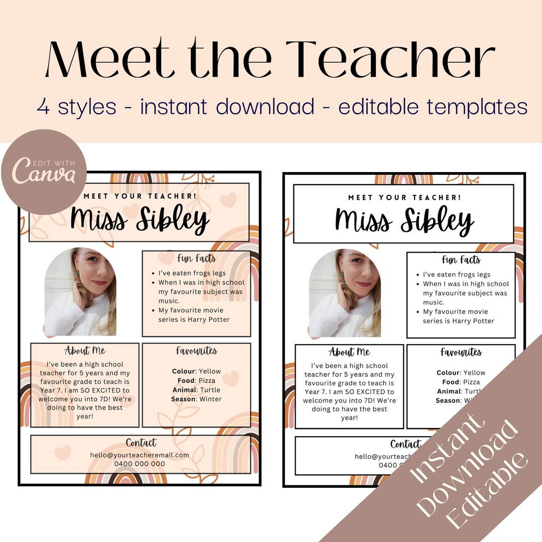 Meet the Teacher Template Rainbow Boho, Instant Download Edit in Canva ...