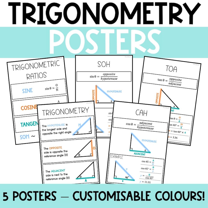 Trigonometry Posters | Trigonometric Ratios | Editable Colours | Maths ...