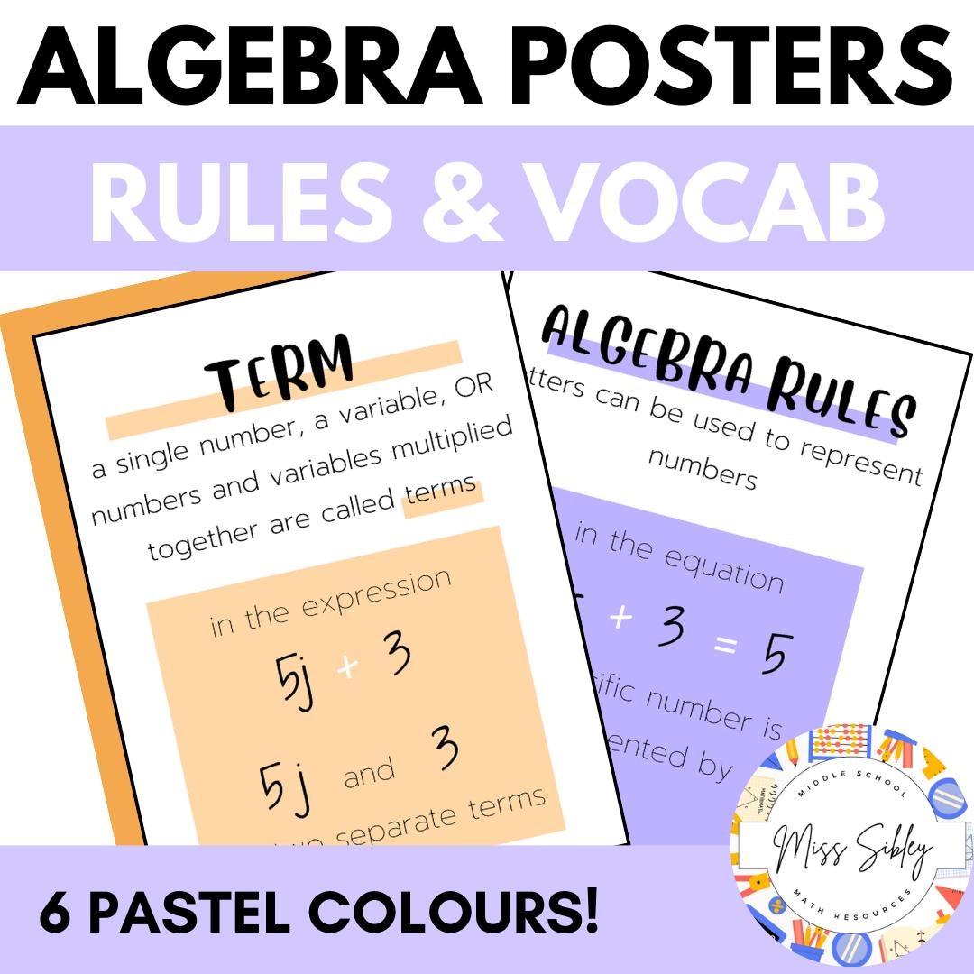 Algebra Vocabulary & Rules Posters: Rainbow Pastel Classroom Decor - Etsy