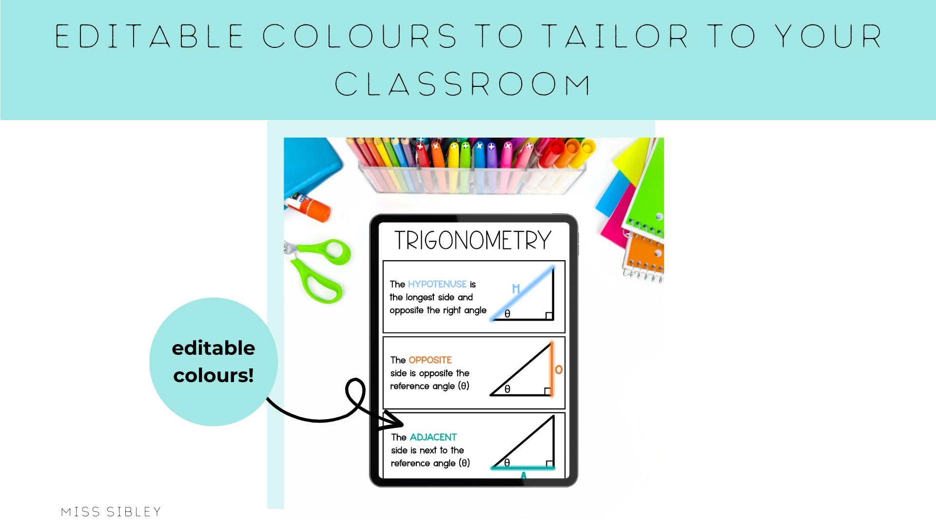 Trigonometry Posters | Trigonometric Ratios | Editable Colours | Maths ...
