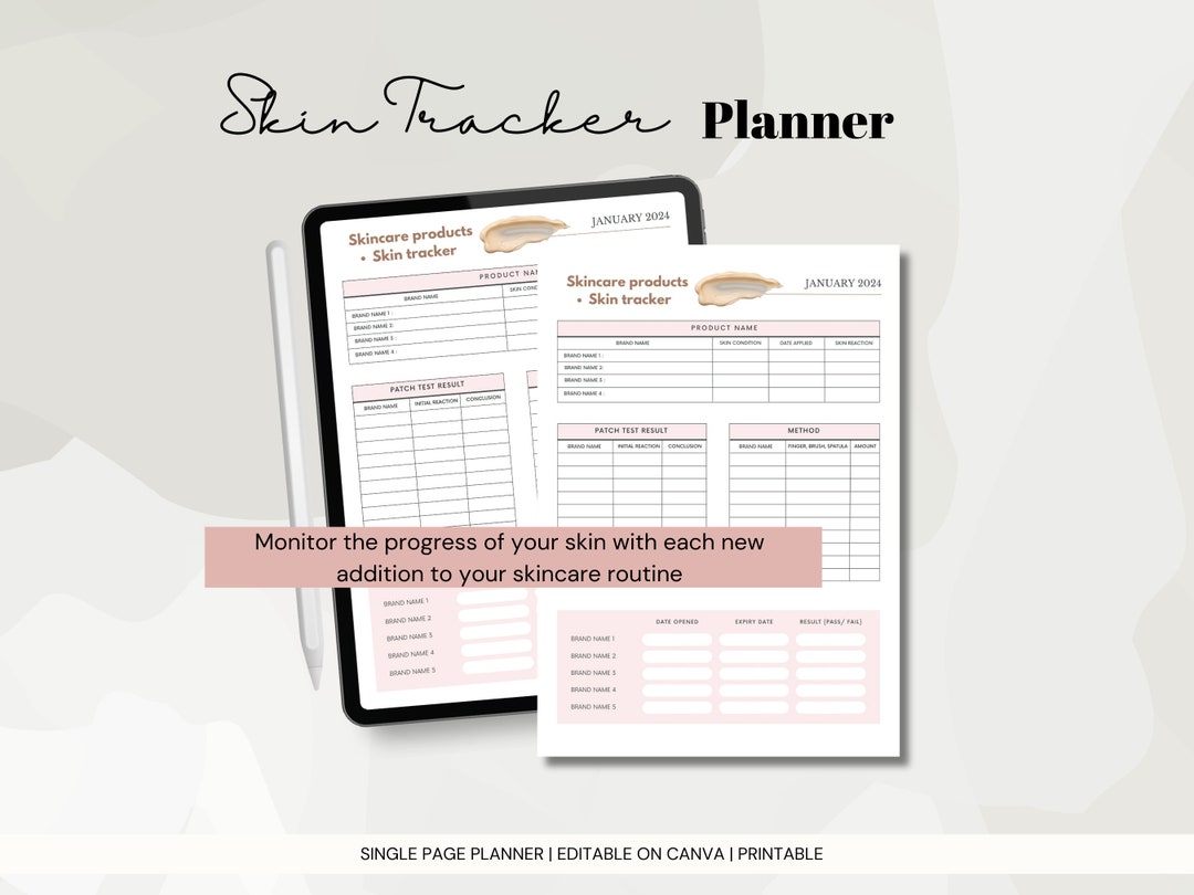 Skin Tracker Planner, Skin Journal, Single Page Planner, Skincare ...