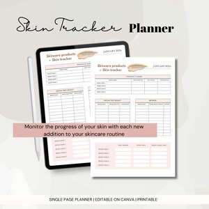 Skin Tracker Planner, Skin Journal, Single Page Planner, Skincare ...