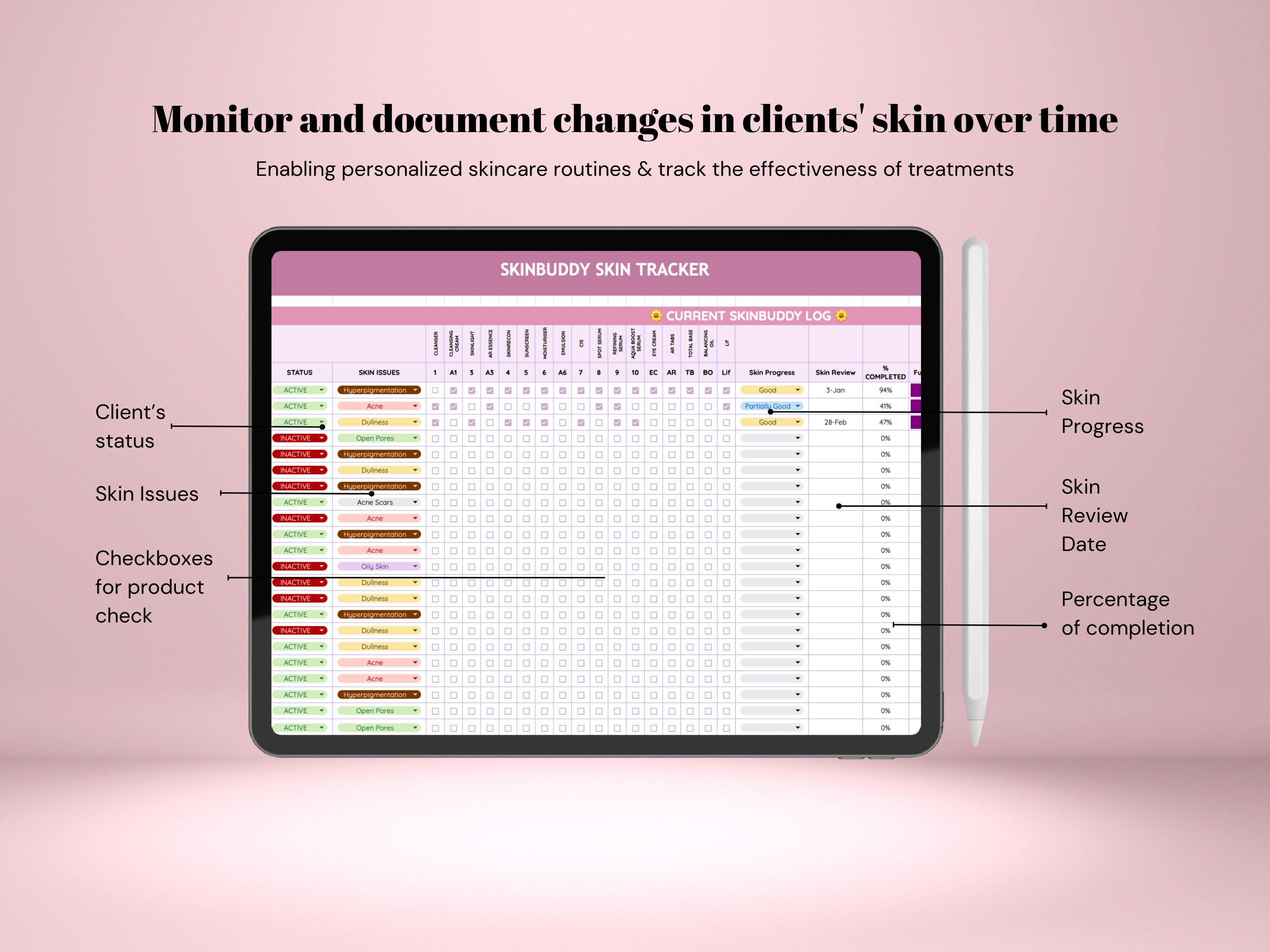 Client Tracker, Skin Progress Tracker, Client Skin Journal, Skincare ...