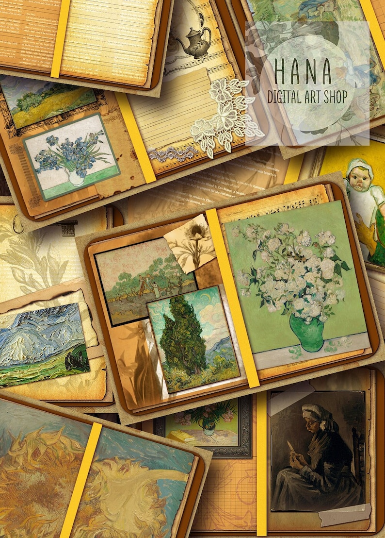 DIGITAL VAN GOGH Journal Pages, Ephemera, Junk Journal Kit, Dark ...