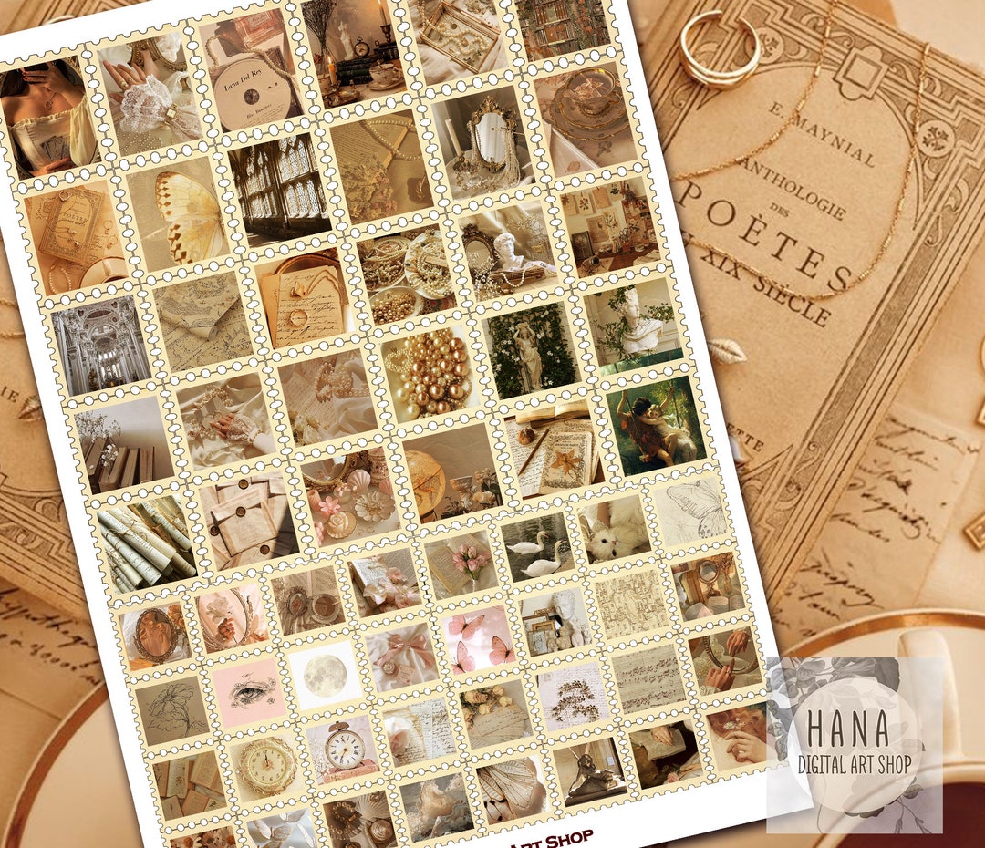 48 LIGHT ACADEMIA AESTHETICS Stamps, Printable Stamp, Vintage Stamp ...