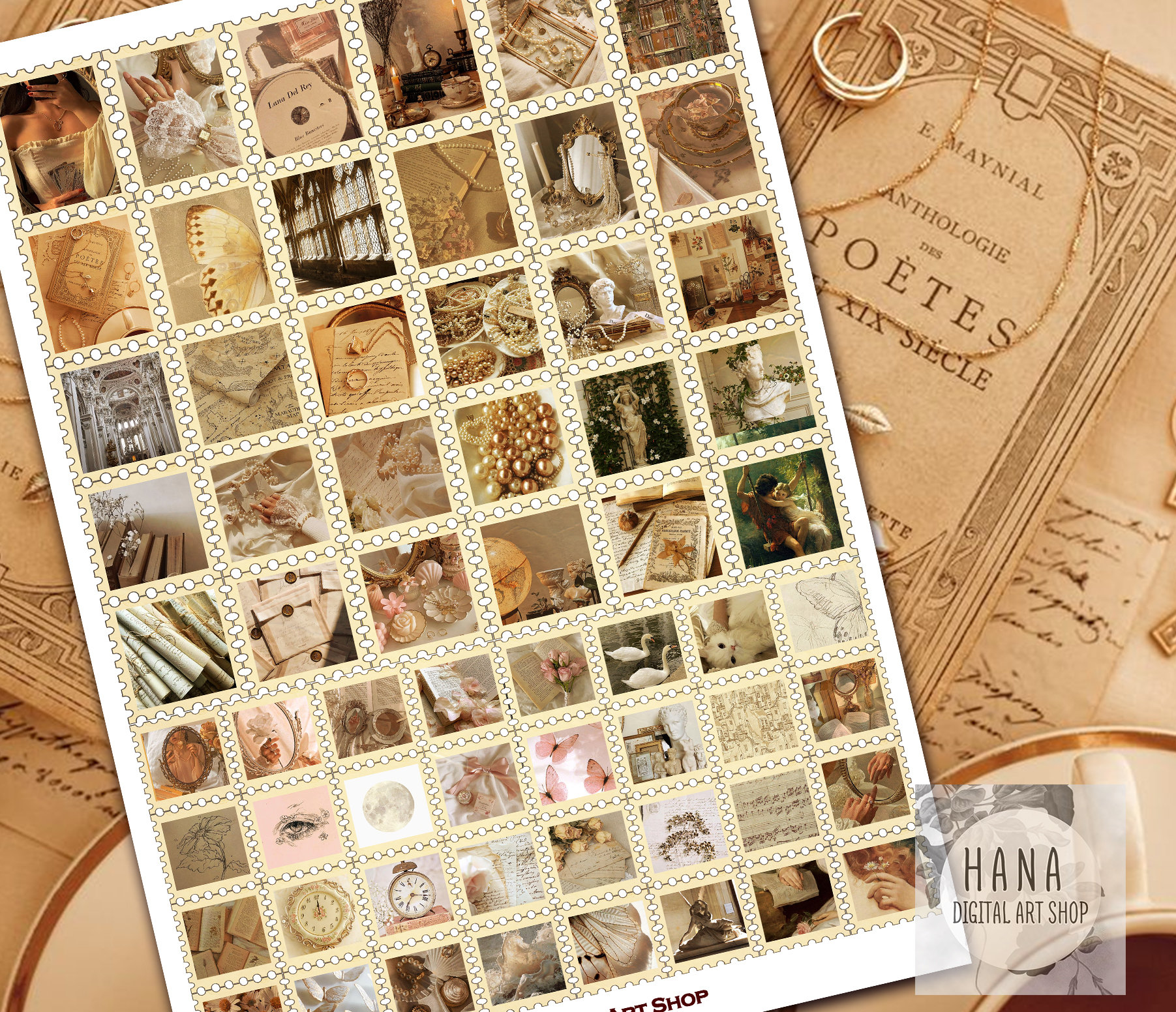 48 LIGHT ACADEMIA AESTHETICS Stamps, Printable Stamp, Vintage Stamp ...