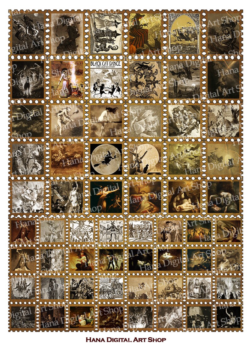 48 WITCH STAMPS, Printable Stamp, Vintage Stamp, Witches Stamps ...