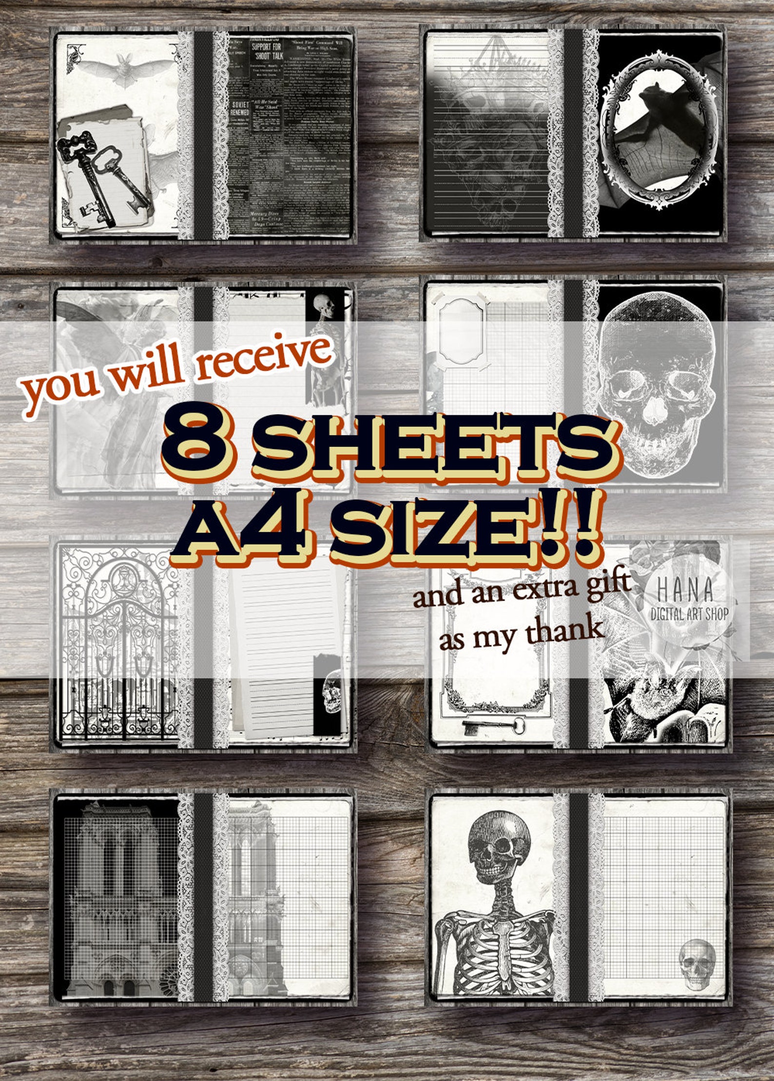 DIGITAL GOTHIC Journal Pages, Ephemera, Junk Journal Kit, Scrapbooks ...